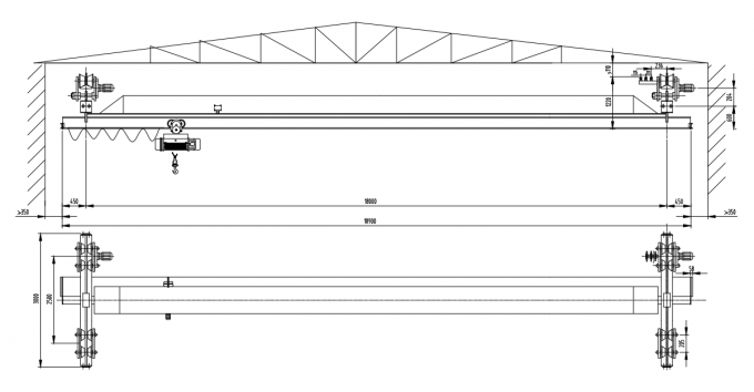 Single Beam Inversion Hanging Overhead Crane 30m Lifting